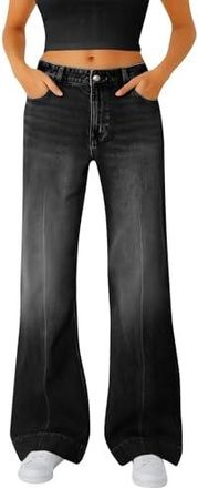 Generic Jean pour femme - Taille basse - Coupe droite - Jambes larges - &Eacute;l&eacute;gant - Vintage - D&eacute;contract&eacute; - L&eacute;ger - Confortable - Grandes tailles - Avec poches,