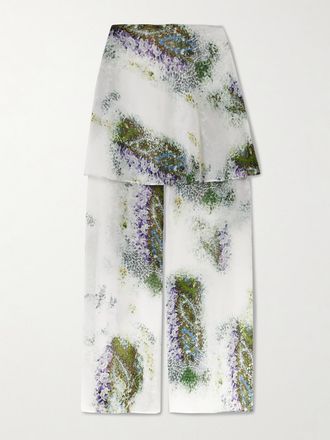 CHRISTOPHER ESBER Pantalon Large En Mousseline De Soie Imprim&eacute;e &Agrave; Superposition Absence - Ivoire