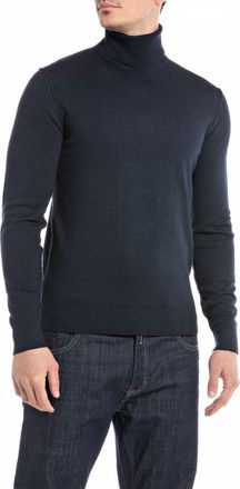 Replay Herren Pullover Rollkragenpullover aus Wolle, Dark Navy 970 (Blau), M