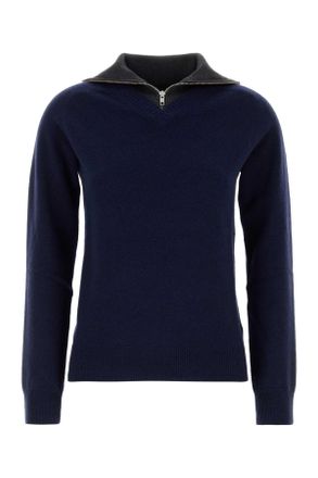 Maison Margiela Wool Blend Quarter-Zip Sweater - Navy