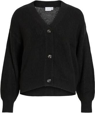 Vila Vila Neck Knit Vilou Noos Cardigan en Tricot &agrave; col en V L/S, Noir, XXL Femme