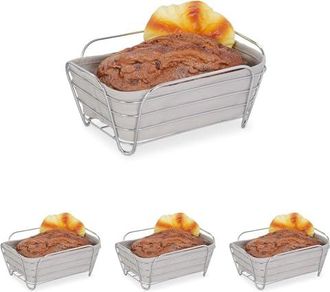 Relaxdays Brotkorb Metall mit Stoffeinsatz, eckig, Fr&uuml;hst&uuml;ckskorb f&uuml;r Brot & Br&ouml;tchen, HBT: 10 x 23,5 x 17 cm, grau (Packung mit 4)