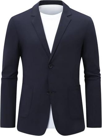 AlltheMen Homme Blazer 2 Boutons D&eacute;contract&eacute; Veste L&eacute;ger S&eacute;chage Respirante Et&eacute; Travail Jacket en Soie Glac&eacute;e Navy XL