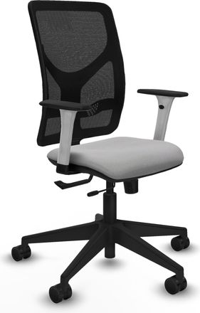 Piqueras y Crespo Schreibtischstuhl grau mit wei&szlig;en und schwarzen Armlehnen, h&ouml;henverstellbare Lendenwirbelst&uuml;tze, ausgestattet mit Syncro/Traslack und Schneideschaum. 