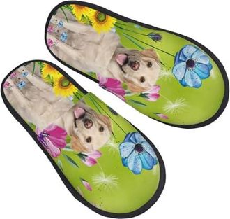 Generic Accueil Pantoufles Labrador Dans Les Fleurs Unisexe Pantoufles DH&ocirc;tel Antid&eacute;rapant Maison Slippers Pour Automne Femmes Spa L