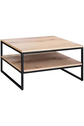 MID.YOU Mid.you Couchtisch, Schwarz, Eiche, Holz, Metall, Holzwerkstoff, Eiche, furniert, rechteckig, U-Form, 70x45x80 cm, Wohnzimmer, Wohnzimmertische, Couch