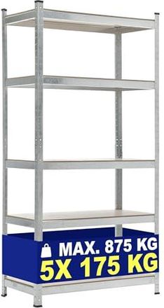 Clp Etagère de Rangement pour Charge Lourdes 875 kg I Etagère de Garage avec 5 Etages I Etagère de Garage Capacité 175 Kg par Etage, Couleur:Argent, Taill