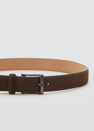 Mango Ceinture cuir su&egrave;de marron - Homme - 100 - MANGO MAN