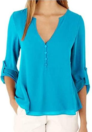 ORANDESIGNE Chemisier Femme Manches Longues Blouse en Mousseline Col V Couleur Unie Chemisie Élégant en Mousseline De Soie Top Chic Printemps Été Haut Tunique A B