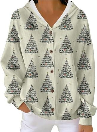 Generic Cardigan pour femme avec boutons - Haut de Noël amusant - Veste à capuche à manches longues - Manteau dhiver surdimensionné - Vestes fantaisie - Costu