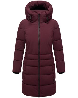 Navahoo Damen Langer Wintermantel warmer Steppmantel mit hohem Kragen und zur Hälfte kuscheligem Fleece-Innenfutter Mondnebel XIV Wine Gr. 4XL