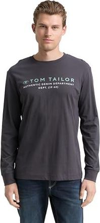 Tom Tailor Tom Tailor T-Shirt &agrave; Manches Longues pour Homme avec Logo imprim&eacute;, 10899 - Tarmac Grey., XXL