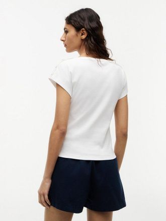 Tommy Hilfiger Kurzarmshirt GOLD BTN CAP-SLV BOAT-NK TEE Baumwolle, mit goldfarbenen Kn&ouml;pfen