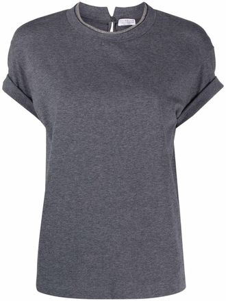 Brunello Cucinelli t-shirt à ornements Monili - Gris