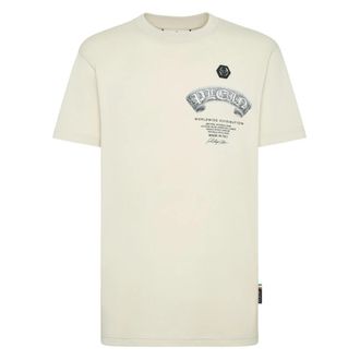 Philipp Plein Rundhals-T-Shirt Banner Barock Skull - - Tops - Herren - Beige - XS