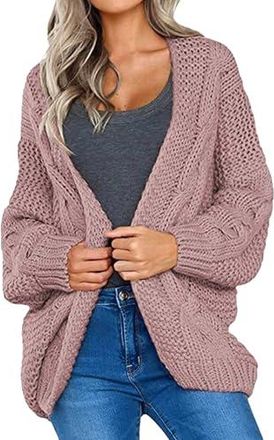Generic Veste Femme mi Saison, Cardigans en Tricot pour Femmes, Cardigan Ouvert sur Le Devant en Grosse Maille Pull