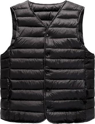 Generic Gilet chaud &agrave; col en V pour homme - Veste dhiver chaude matelass&eacute;e sans manches - L&eacute;ger - Thermique - Automne - Boutons-pression, Noir, XL