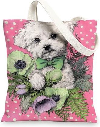 Generic Sac fourre-tout en toile pour chien, motif floral, sac &agrave; provisions r&eacute;utilisable, mignon, chic, l&eacute;ger, lavable avec bandouli&egrave;re, p&ecirc;che, 13x15 Inch