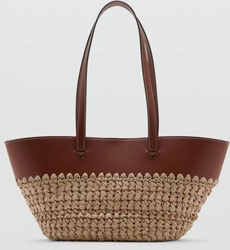 Mango Sac cabas fibre naturelle marron moyen - Femme - Taille unique - MANGO