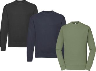Fruit Of The Loom Herren Classic Set In Sweat, 3 Pack Sweatshirt, 1x Schwarz + 1x Deep Navy + 1x Olive + 1 HL Kauf Notizblock, XXL (3er Pack)