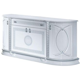 Les Tendances Buffet 4 portes 1 tiroir bois vernis laqu&eacute; brillant blanc et gris Venus 163cm