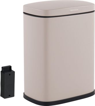 Relaxdays Kosmetikeimer Wandmontage, 3 Liter, Absenkautomatik, Inneneimer, Metall, eckiger Badezimmer M&uuml;lleimer, beige