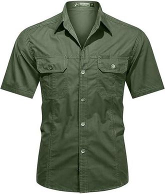 Generic Chemises pour homme adulte en coton, chemise &agrave; manches courtes, grande taille, chemise de travail ajust&eacute;e, chemise boutonn&eacute;e, v&ecirc;tements de travail r&eacute;s