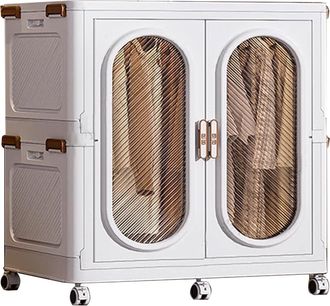 Generic Wardrobe Faltbarer Kleiderschrank Klein Kunststoffschrank Aus PP-Plattenmaterial Transparentes Doppeltür-Design Lenkrollen Mit Bremsen for Schlafzimme