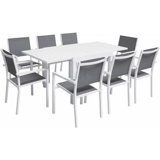 Happy Garden Happy Garden - Salon de jardin venezia extensible 90/180 en textil&egrave;ne gris 8 places - aluminium blanc