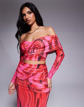 AFRM Dido - Haut froncé à manches longues et imprimé rose oversize