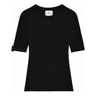 Courr&egrave;ges Geripptes Logo-Top - - Tops - Damen - Schwarzk - XS