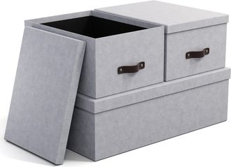 Bigso Box of Sweden BIGSO INGE 3er-Set Aufbewahrungsboxen f&uuml;r das Schlaf-, Kinder-, Arbeits- oder Badezimmer - stapelbare Ordnungsbox mit Deckel - Aufbewahrungskisten aus