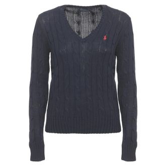Ralph Lauren Femme, Pulls, Bleu, Taille: 42 FR Pull en coton &agrave; col en V et maille torsad&eacute;e