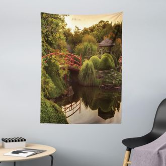 Abakuhaus japanisch Wandteppich, Garten Asien Frieden aus Weiches Mikrofaser Stoff Waschbar ohne Verblassen Digitaldruck, 110 x 150 cm, Grün Gelb