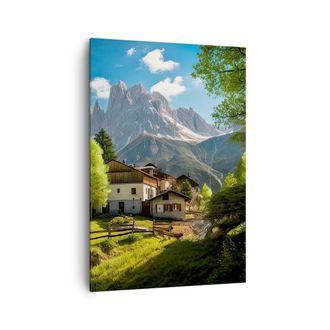Arttor Bilder auf Leinwand 70x100cm Leinwandbild mit Rahmen Berge Landschaft Alpen Groß Wanddeko Bild Schlafzimmer Küche Deko Wandbilder Dekoration Wohnzimme