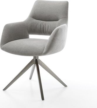 DELIFE Drehstuhl Yago-Flex mit Armlehnen Strukturstoff Soft Grau Kreuzgestell breit Graphit 360&deg; drehbar Wippfunktion Taschenfederkern, Esszimmerst&uuml;hle