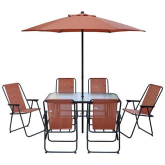 Habitat et Jardin Table et chaises de jardin avec parasol en m&eacute;tal Convivia - 6 places - Terracotta
