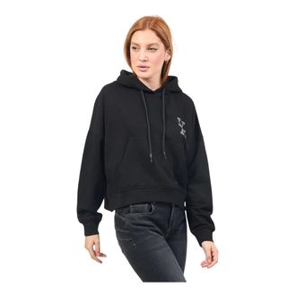 John Richmond Femme, Sweatshirts et sweats &agrave; capuche, Noir, Taille: 34 FR Sweat &agrave; capuche noir avec logo en strass