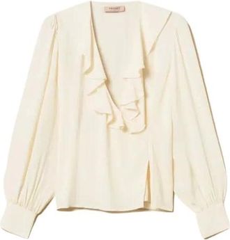 Twinset Femme, Blouses et Chemises, Blanc, Taille: 44 FR Blouse en cr&ecirc;pe de Chine avec volants