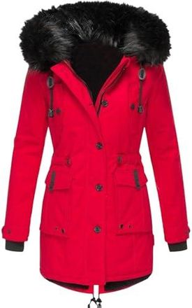 Generic Parka pour femme en duvet &eacute;pais avec doublure en polaire - Veste matelass&eacute;e ample - Manteau dhiver pour grande taille, Rouge, M