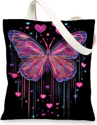 Generic Sacs fourre-tout en toile motif papillon coloré, sacs dépicerie réutilisables, élégants, légers et lavables, sacs en toile pour salle de sport, extéri