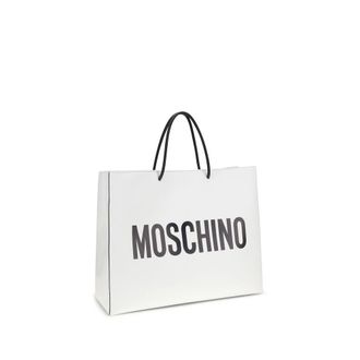 Moschino Womens Calf Leather Logo Shopper Shoulder Bag White Bos