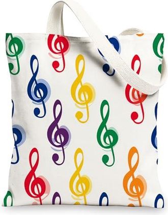 Generic Sacs fourre-tout en toile avec notes de musique, motif clé de sol coloré, sacs de courses réutilisables, amusants artistiques, légers et lavables, bla
