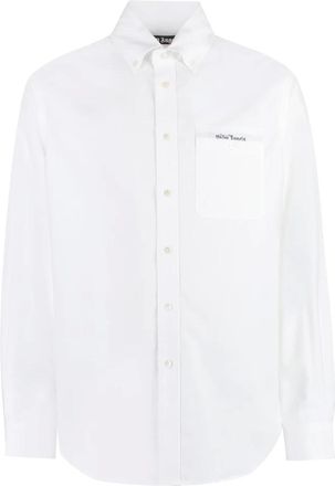 Palm Angels Homme, Chemises, Blanc, Taille: S Chemise en coton &agrave; col boutonn&eacute;
