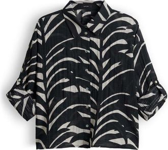 OPUS Langarmbluse FADENA LEAVES mit Crinkle-Print Perlmuttkn&ouml;pfe setzen einen klaren Casual-Akzent