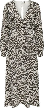 Only Damen ONLALMA Life VIS JEN Long Dress Kleid, Pumice Stone/AOP:599 Leo, X-Large