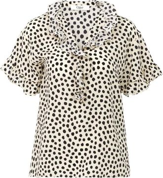 Chlo&eacute; Femme, Blouses et Chemises, Blanc, Taille: 36 FR Haut &agrave; volants &agrave; manches courtes