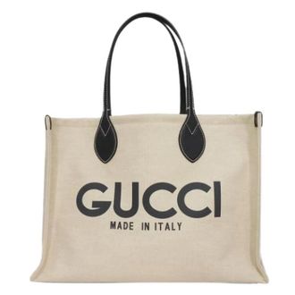 Gucci Pre-owned Logo Print Cotton Linen Tote Bag - - Pre-owned - Damen - Beige - ONE SIZE