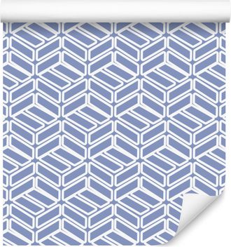 OEM Carta Da Parati Con Motivo Geometrico Blu, Bianco E Azzurro, 50x1000 Cm