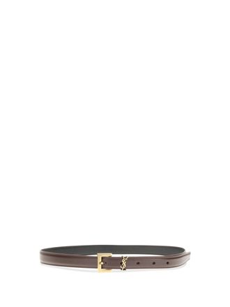 Saint Laurent Womens Cassandre Slim Belt Red Tan Calf Leather Bos Taurus E Braces